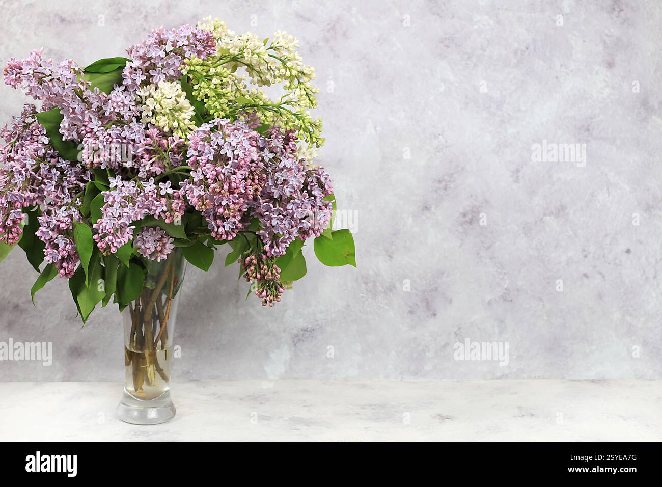 Home interior with decor elements, beautiful spring branches of lilacs ...