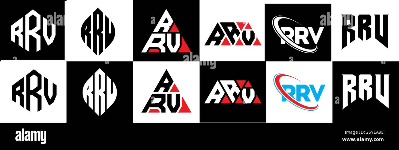 RRV letter logo design in six style. RRV polygon, circle, triangle ...