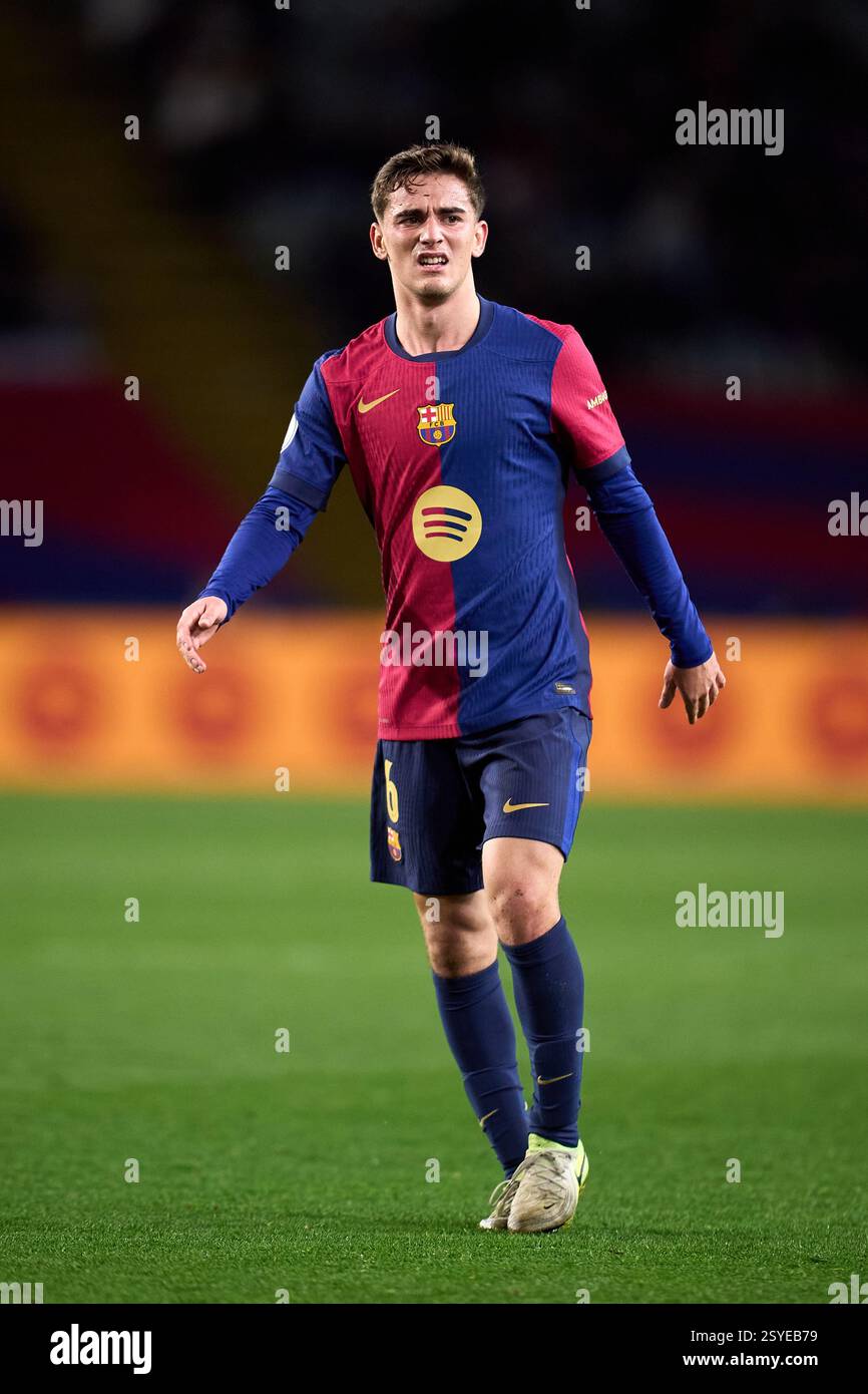 BARCELONA, SPAIN - FEBRUARY 25: Pablo Gavi of FC Barcelona reacts ...