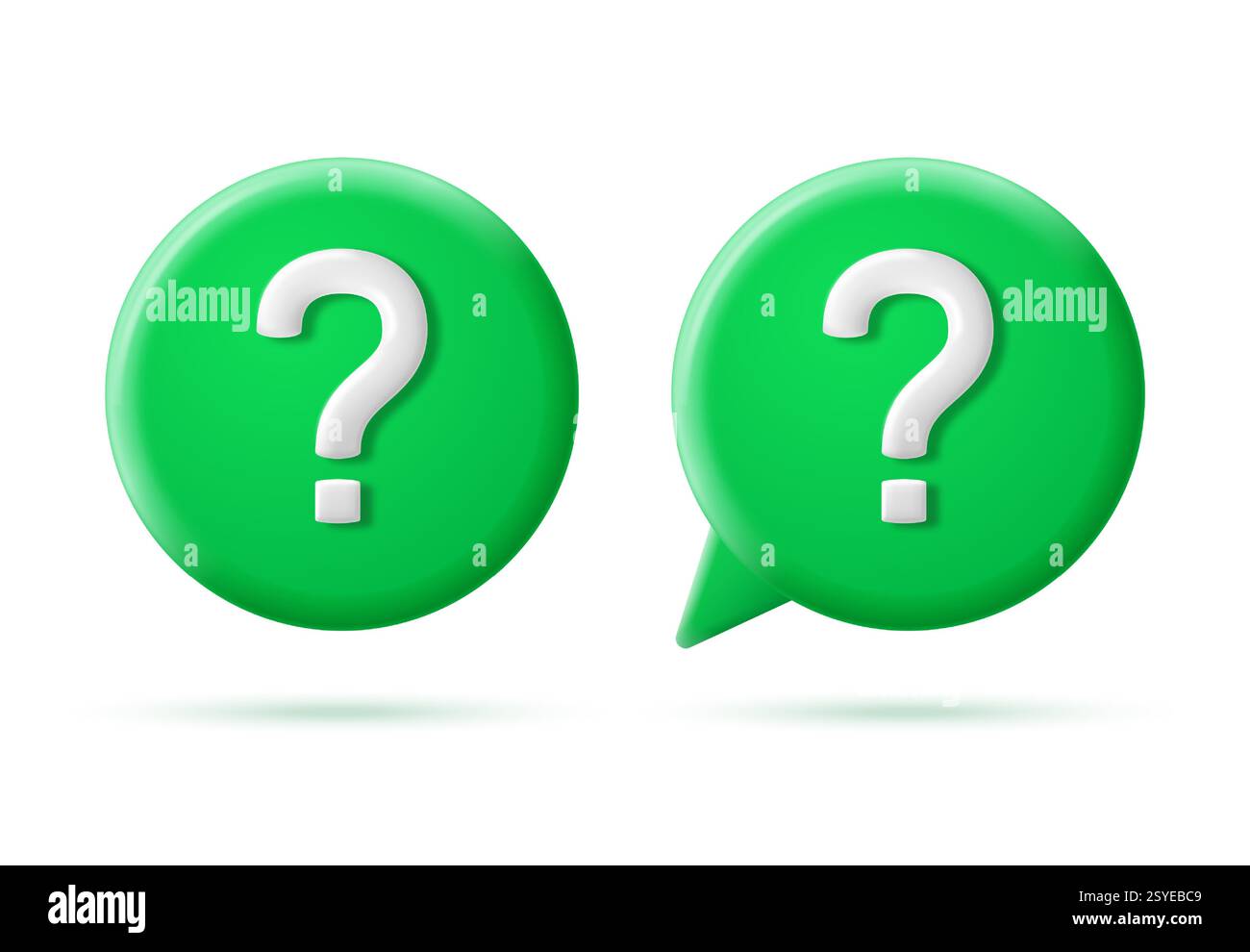 Question mark 3D and speech bubble green color isolated on light ...