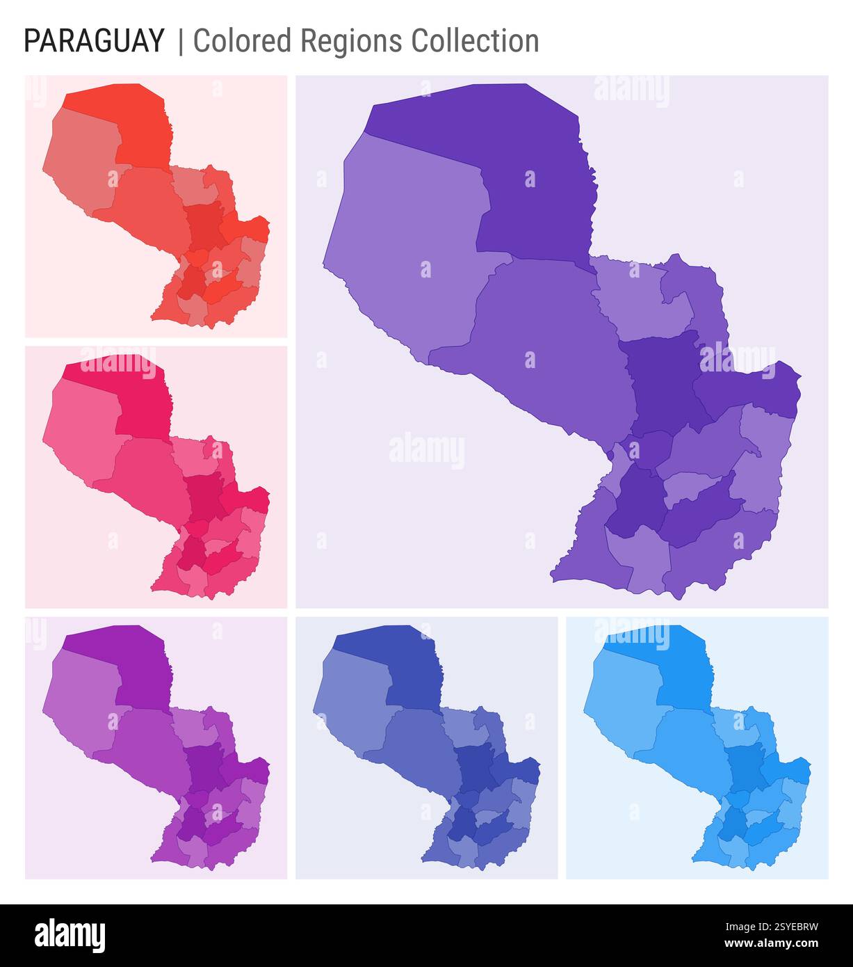Paraguay map collection. Country shape with colored regions. Deep ...