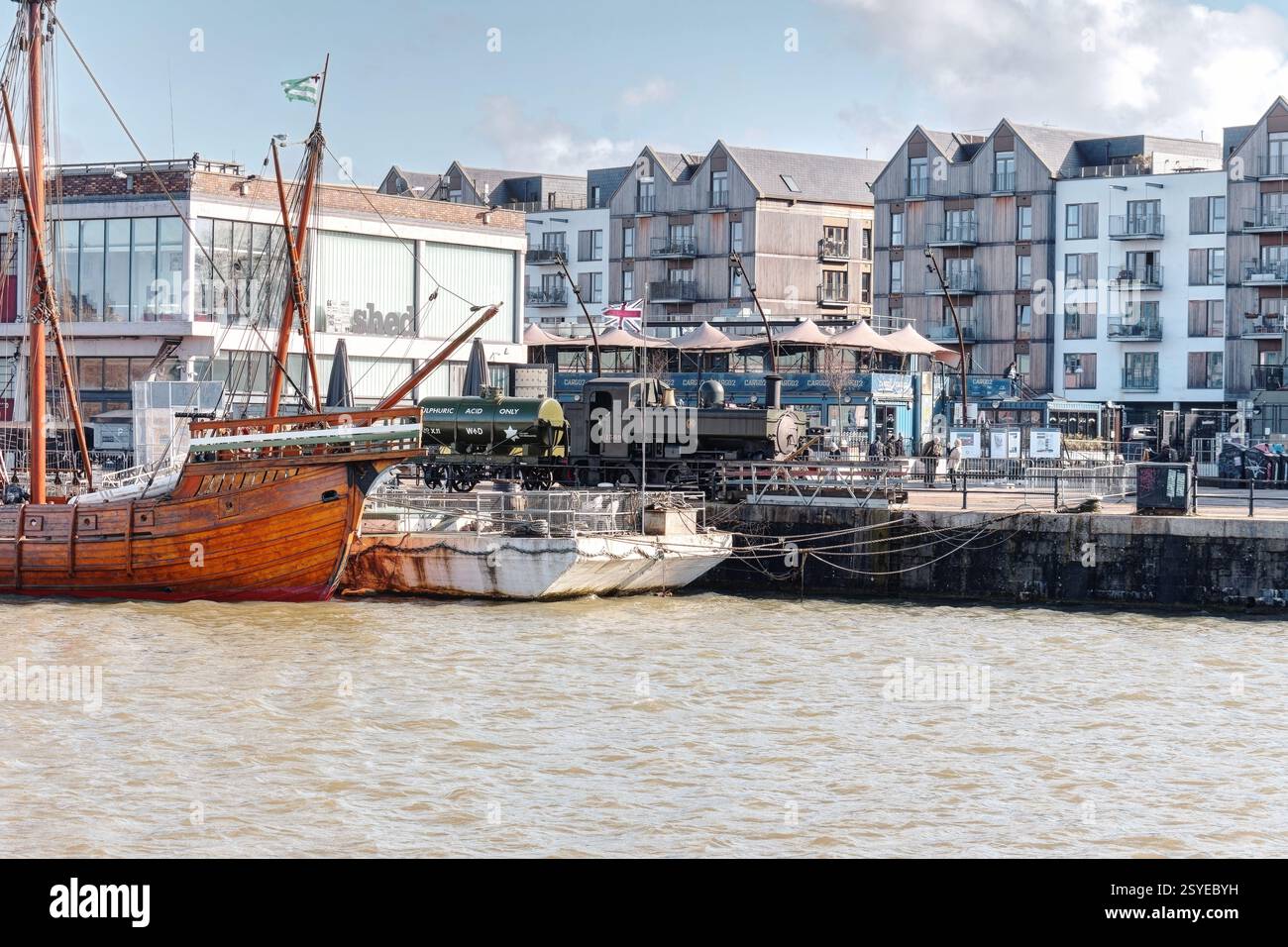 1369 steam train and red bus Bristol harborside railway Stock Photo - Alamy
