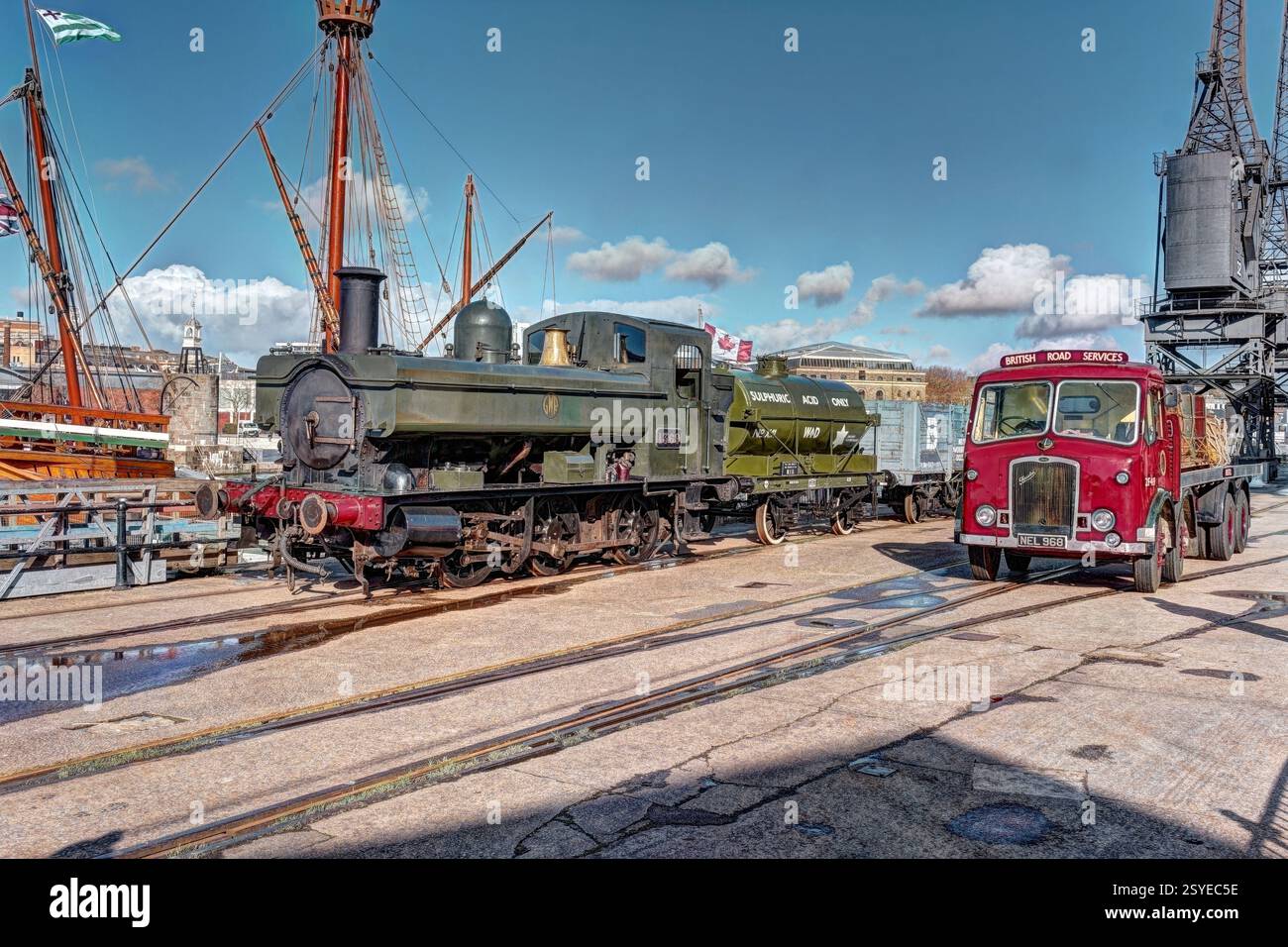 1369 steam train and red bus Bristol harborside railway Stock Photo - Alamy