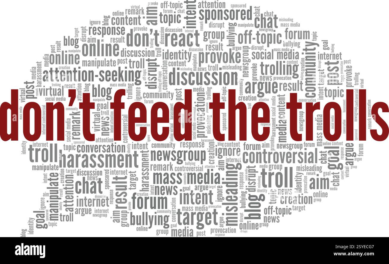 Don't Feed the Trolls vector illustration word cloud isolated on a ...