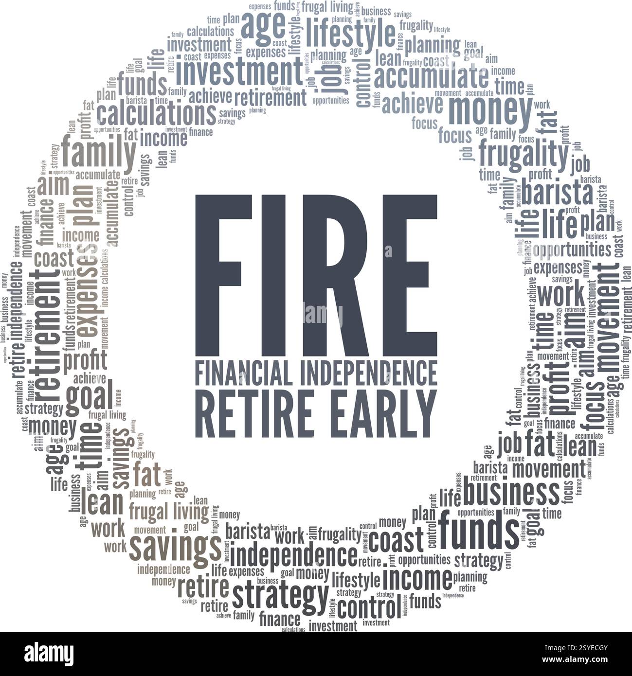 FIRE - Financial Independence Retire Early vector illustration word ...