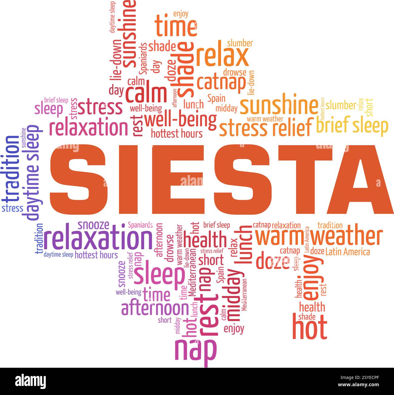 Siesta - Afternoon Nap vector illustration word cloud isolated on a ...