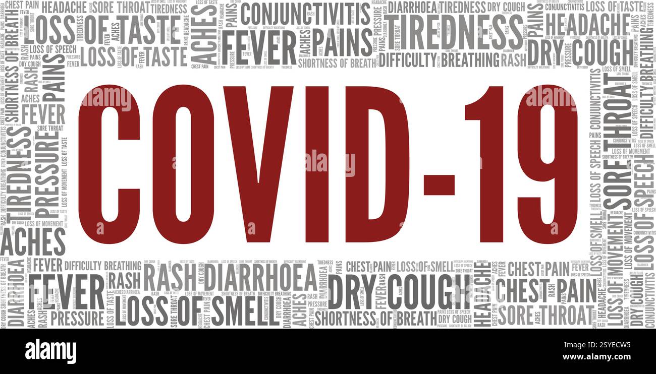 Covid-19 Symptoms word cloud isolated on a white background Stock ...