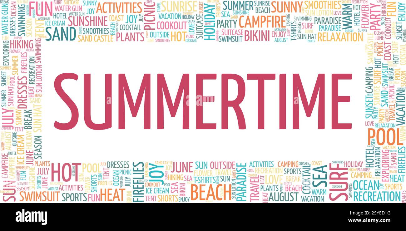 Summertime vector illustration word cloud isolated on a white ...