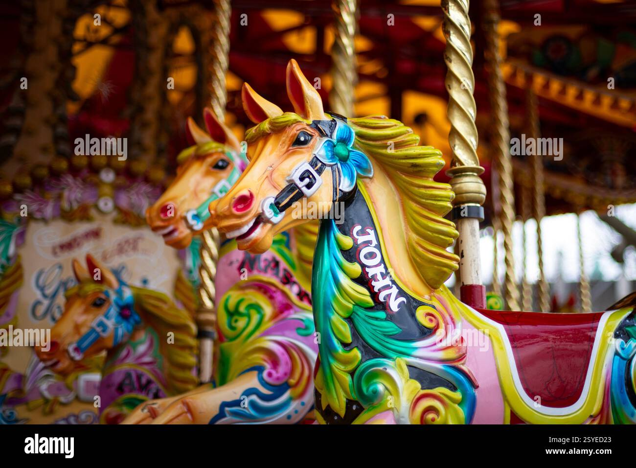 Close-Up of a Carousel Horse with the Name "John" in a Funfair Stock ...