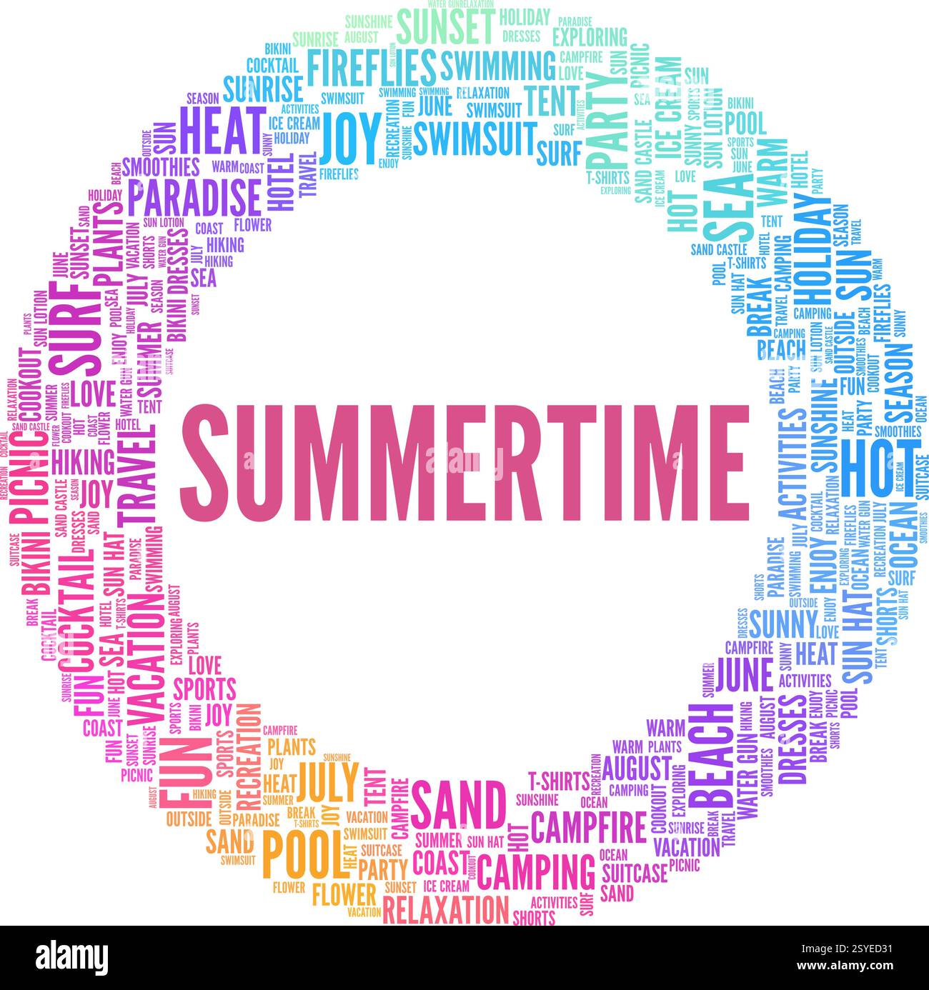 Summertime vector illustration word cloud isolated on a white ...