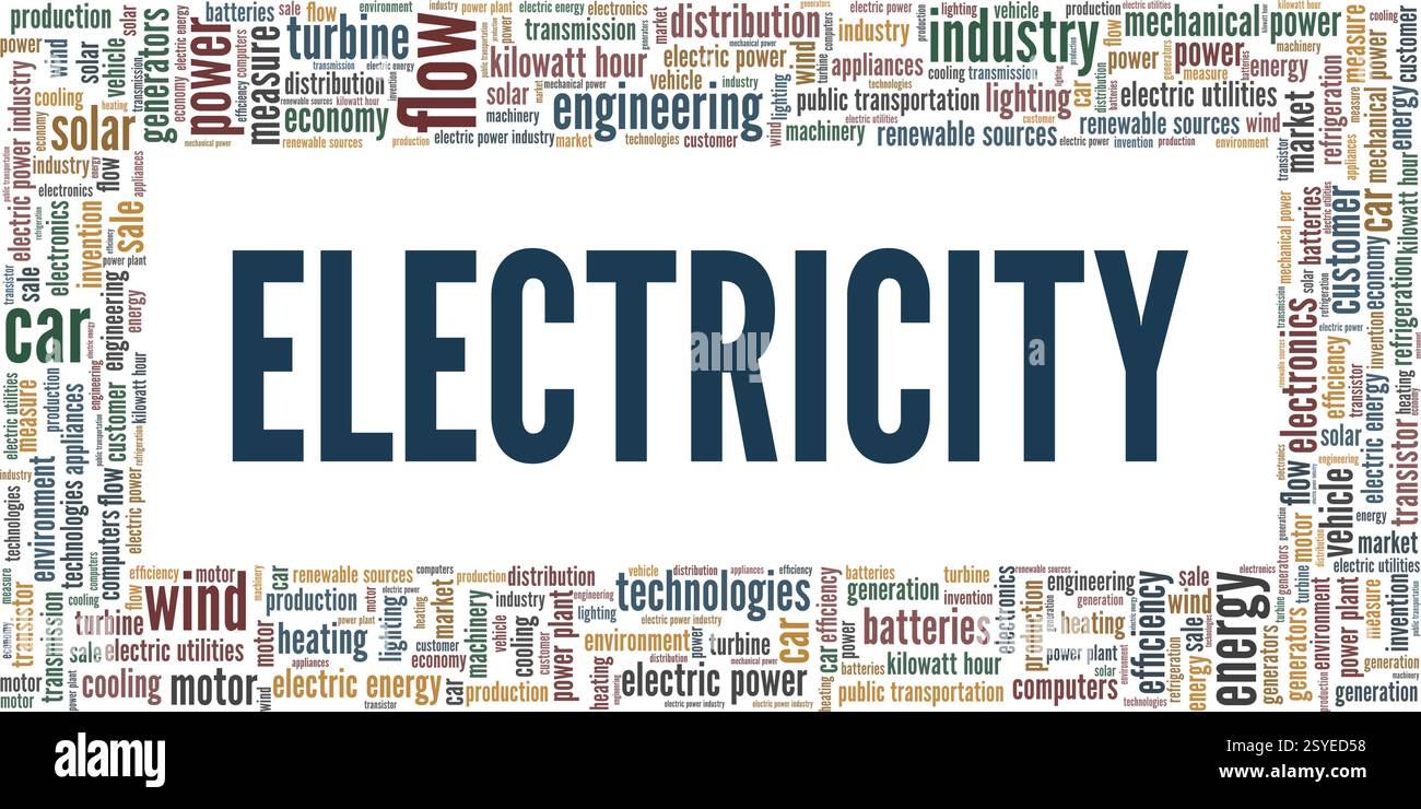 Electricity vector illustration word cloud isolated on a white ...