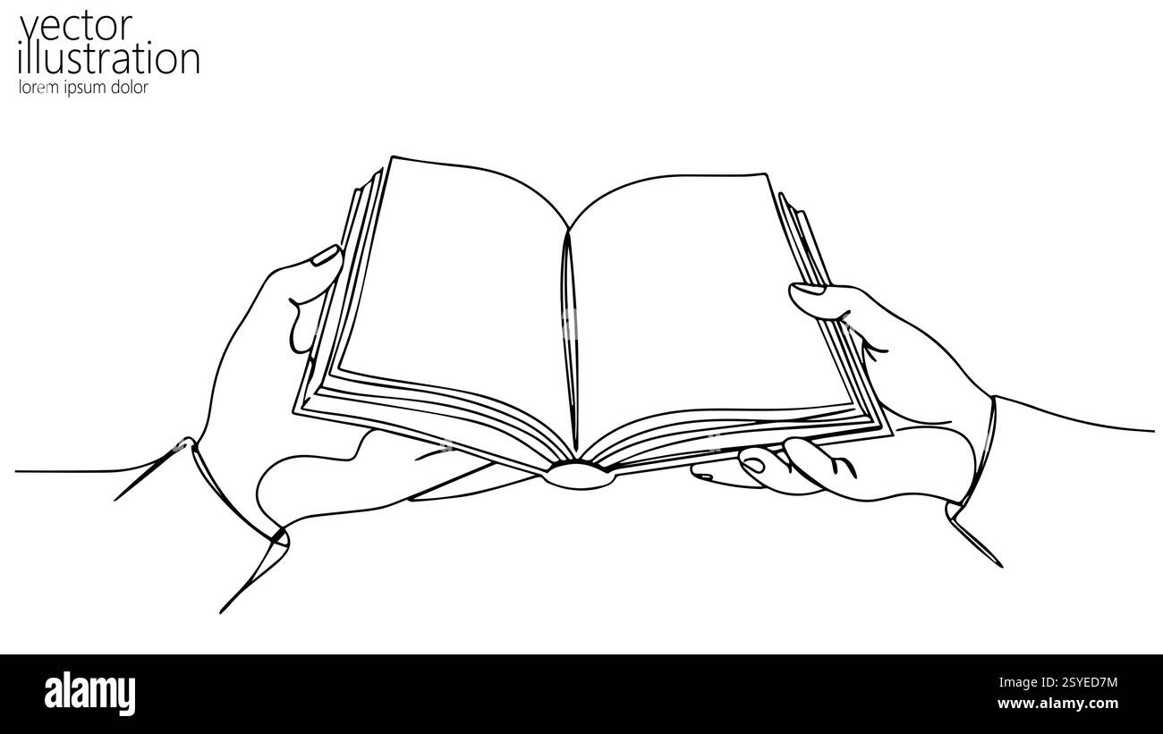 Open book in hands illustration. Pages are visible paper texture. Use ...