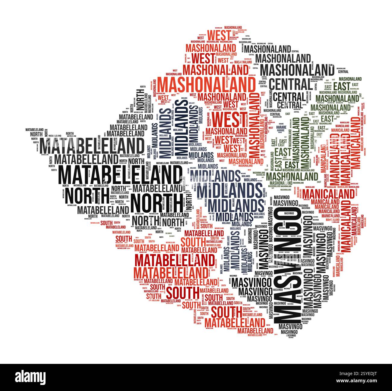Zimbabwe Word Cloud. Country shape with region division. Zimbabwe ...
