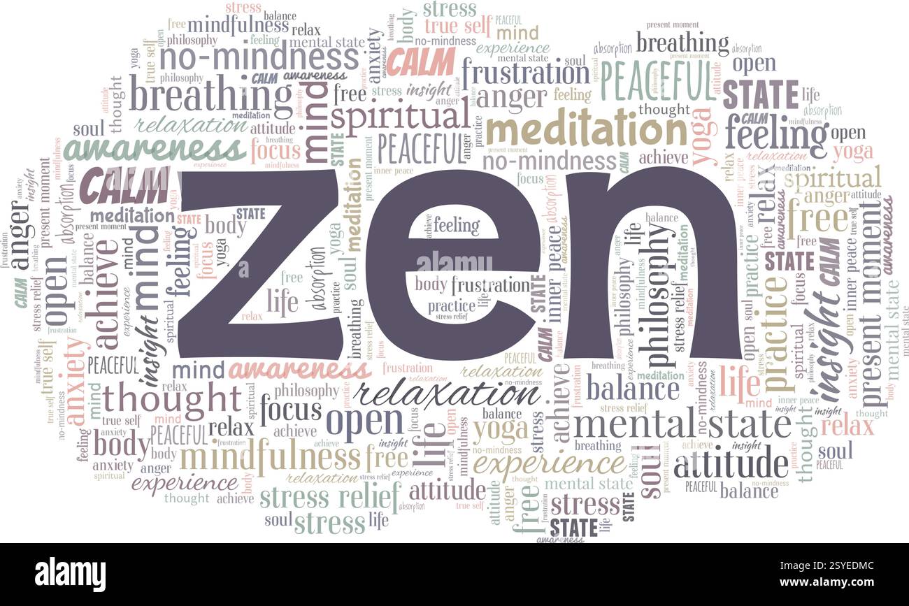 Zen vector illustration word cloud isolated on a white background Stock Vector Image & Art - Alamy