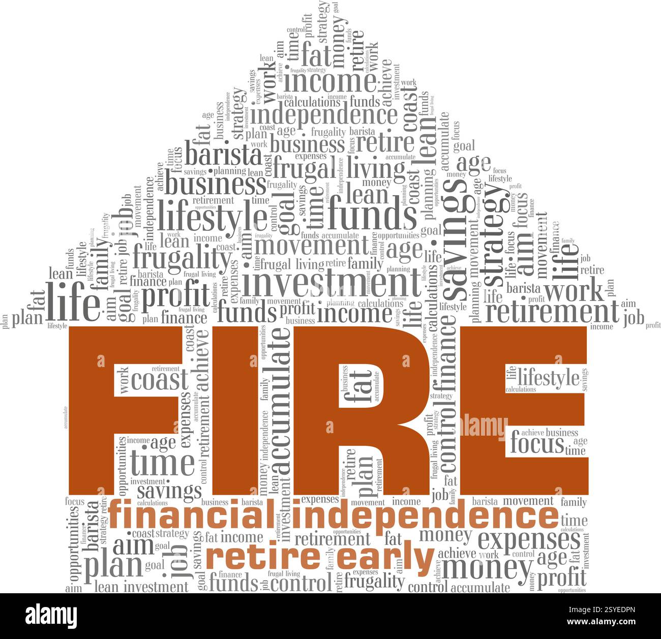 FIRE - Financial Independence Retire Early vector illustration word ...