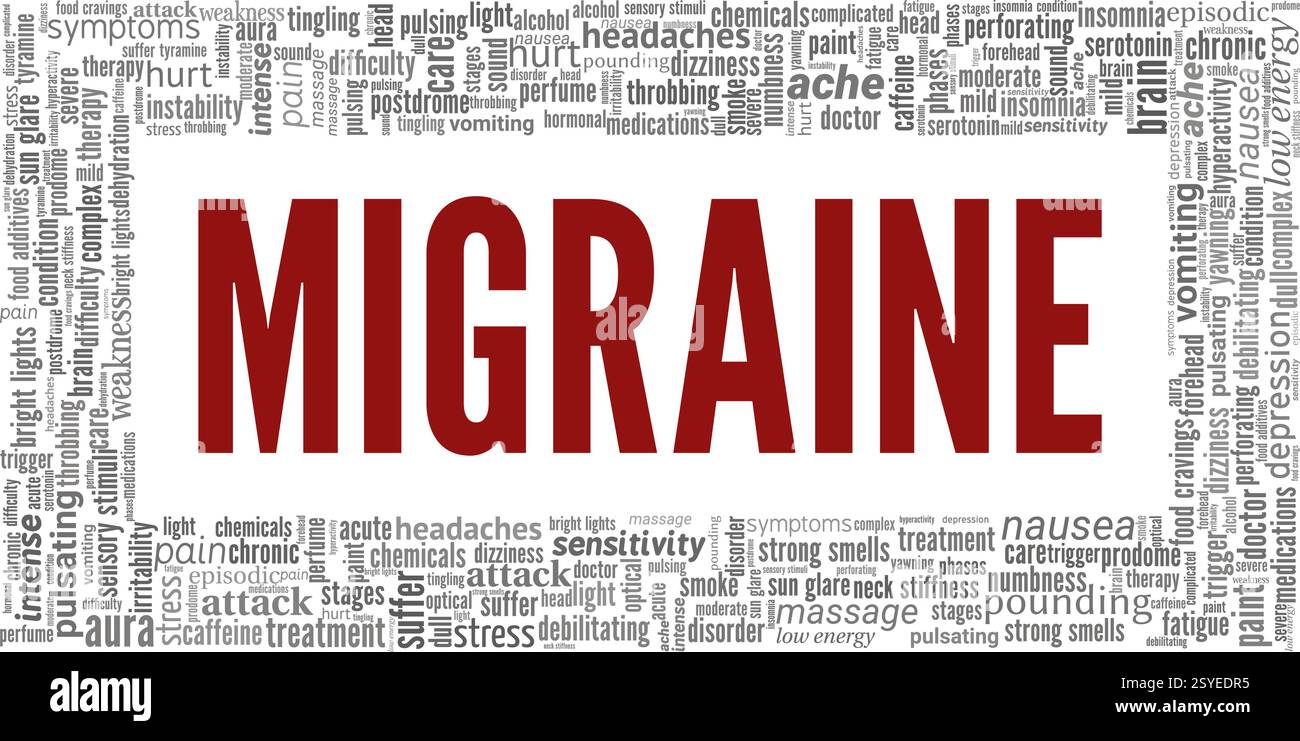 Migraine vector illustration word cloud isolated on a white background ...
