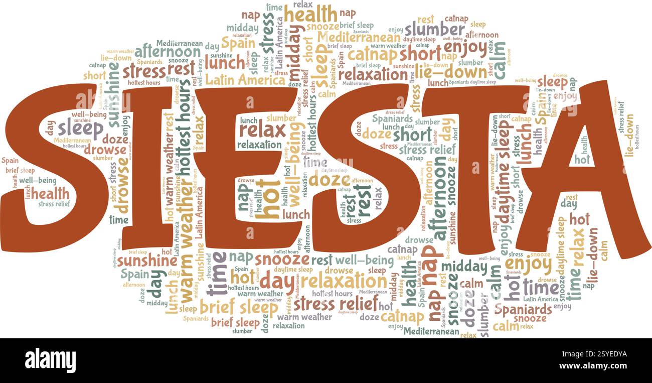 Siesta - Afternoon Nap vector illustration word cloud isolated on a ...