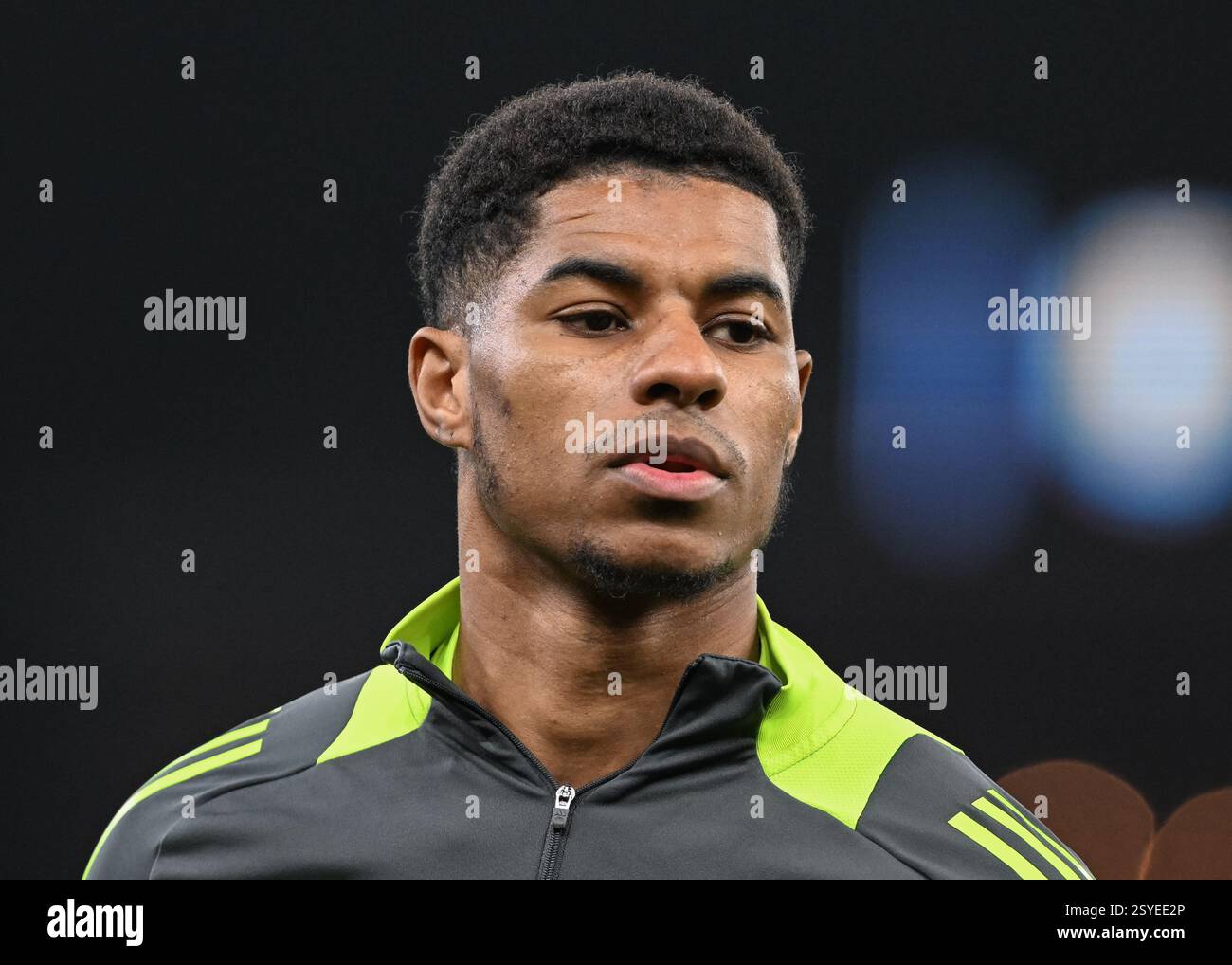 Birmingham, UK. 28th Feb, 2025. Marcus Rashford of Aston Villa warms up ...