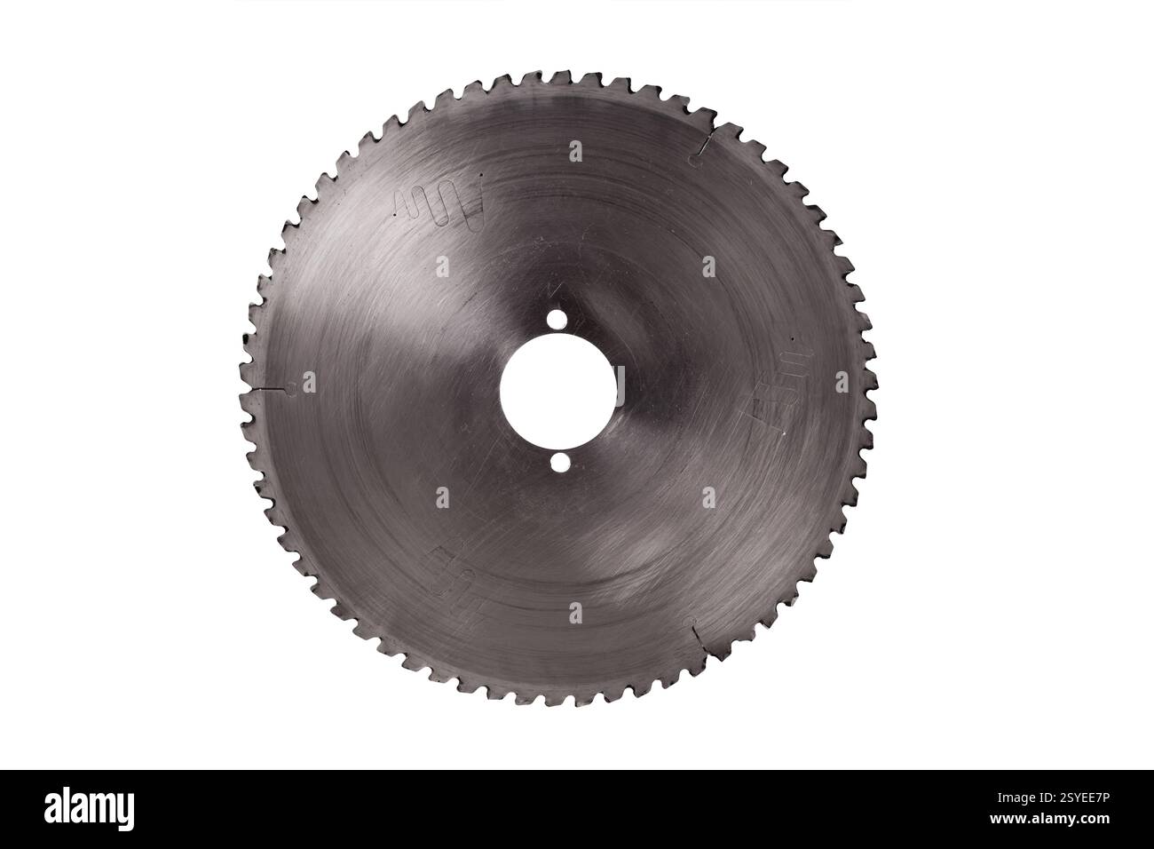 Massive round circular saw blade made from steel metal isolated on a ...