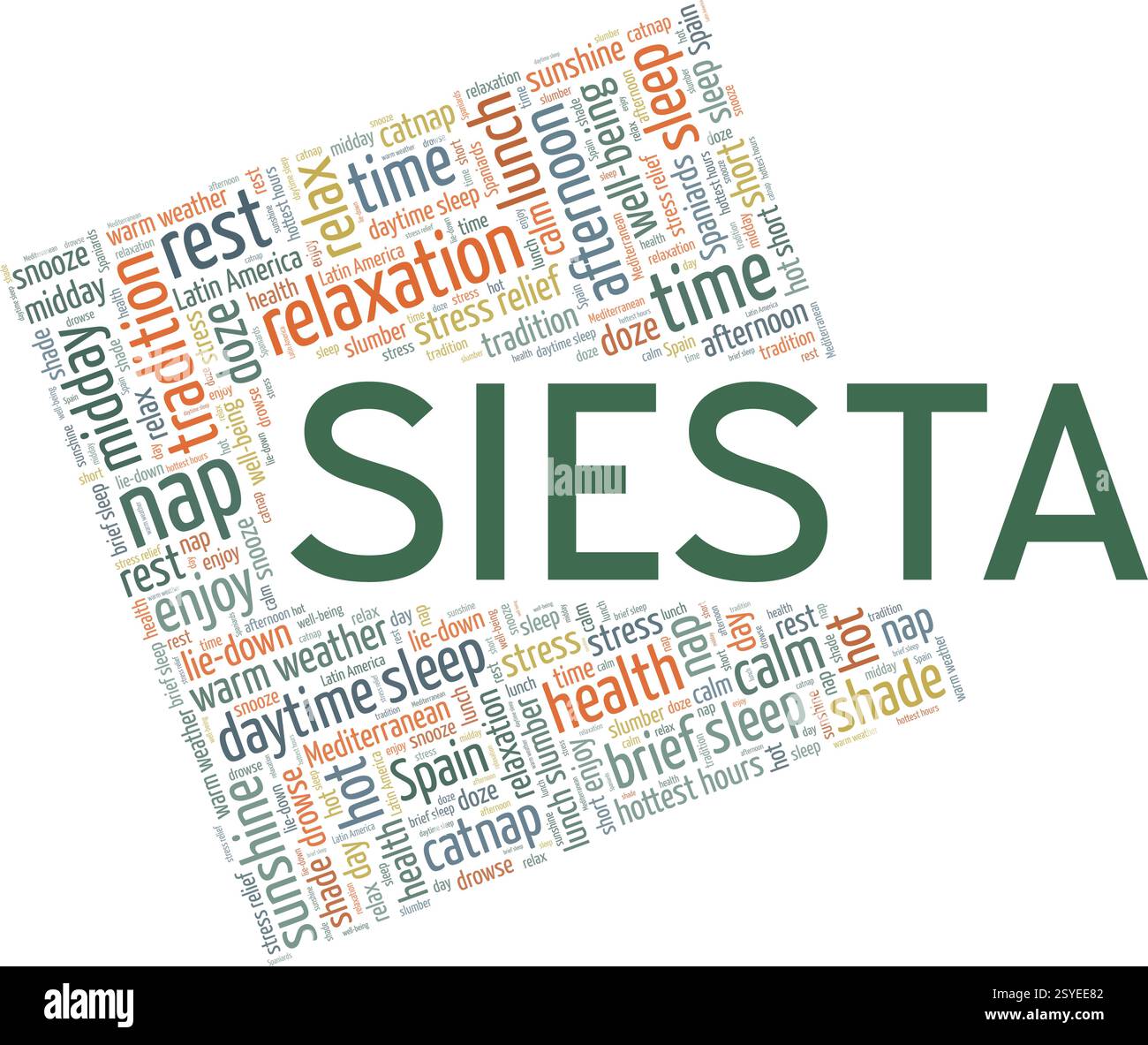 Siesta - Afternoon Nap vector illustration word cloud isolated on a ...