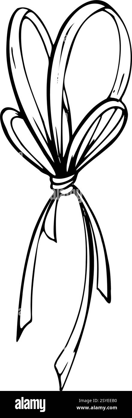 Satin, small, simple bow made of fabric, thin ribbons. Graphic sketch ...