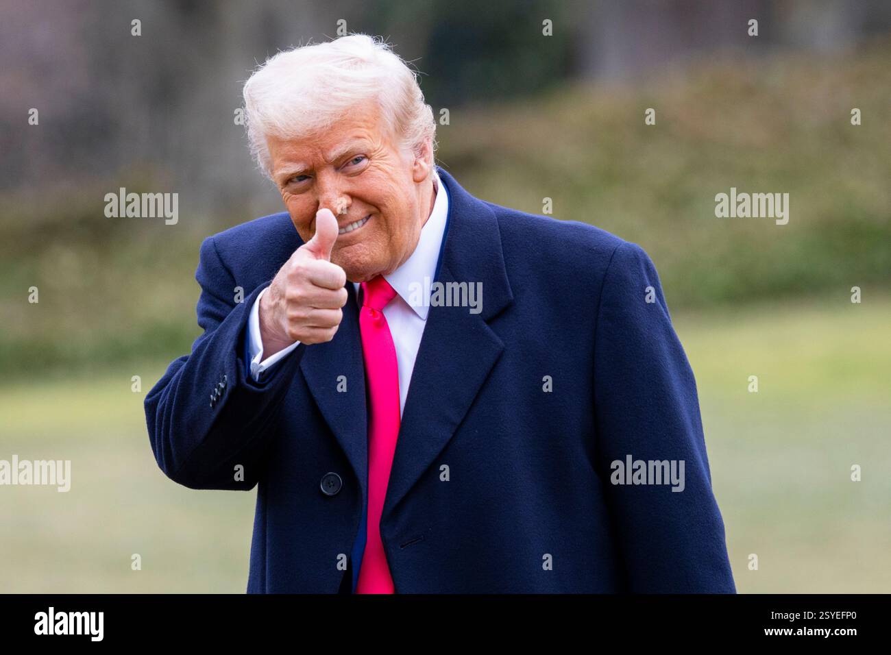 WASHINGTON – February 22, 2025: President Donald Trump gives a thumbs ...
