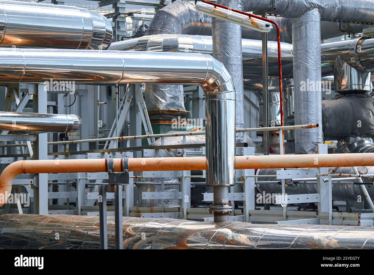 Pipelines and equipment in a chemical plant highlighting the complexity ...