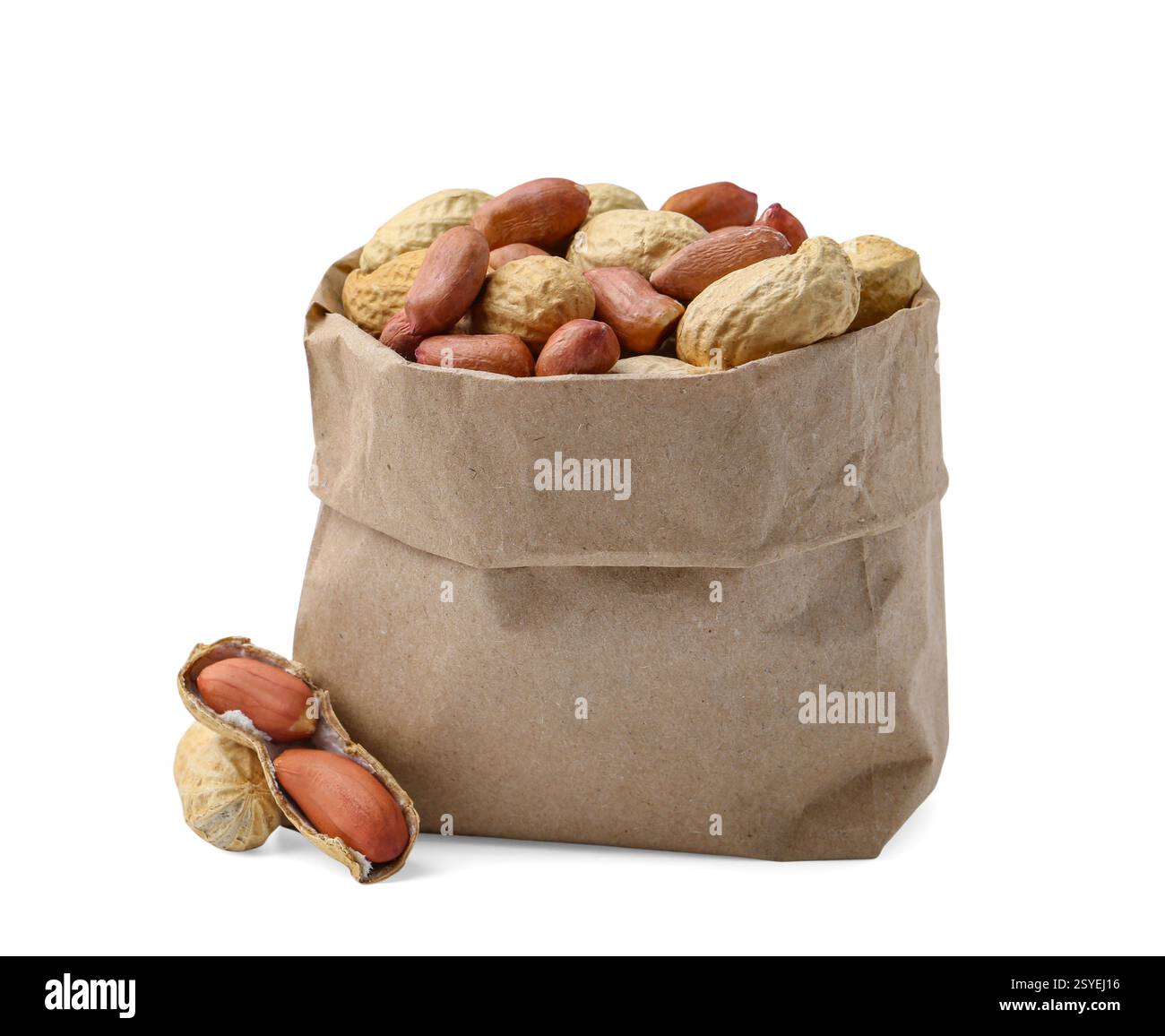 Fresh peanuts in paper bag isolated on white Stock Photo - Alamy