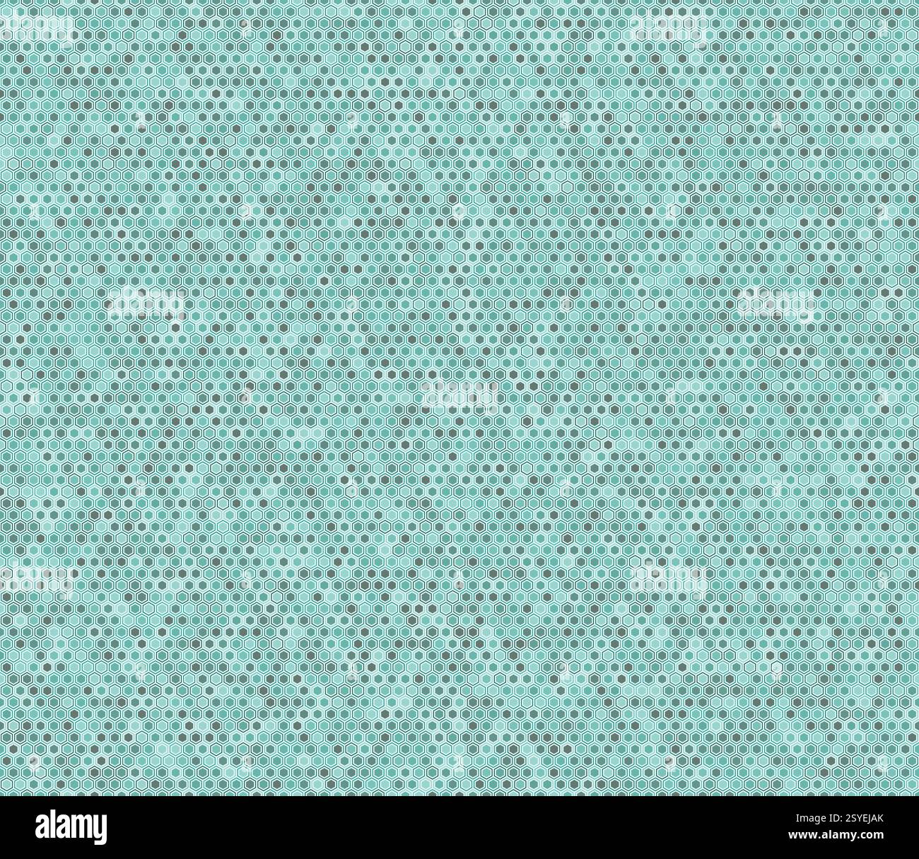 Seamless geometric pattern. Hexagon mosaic background with inner solid cells. Teal color tones ...