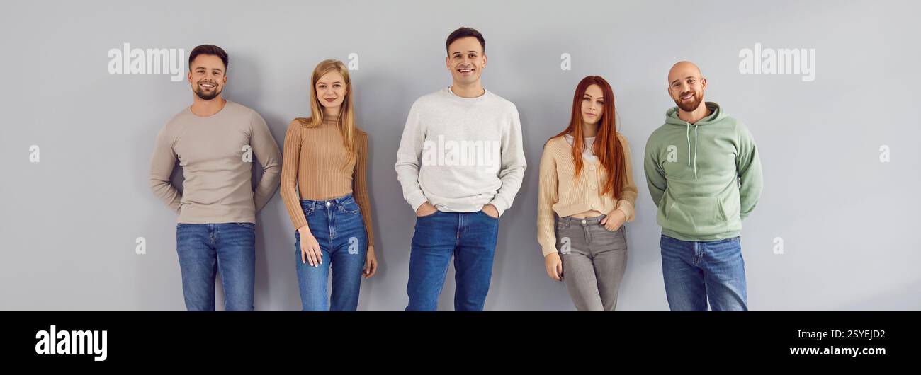 Friends group portrait, young people group showing agreement, easy pose ...