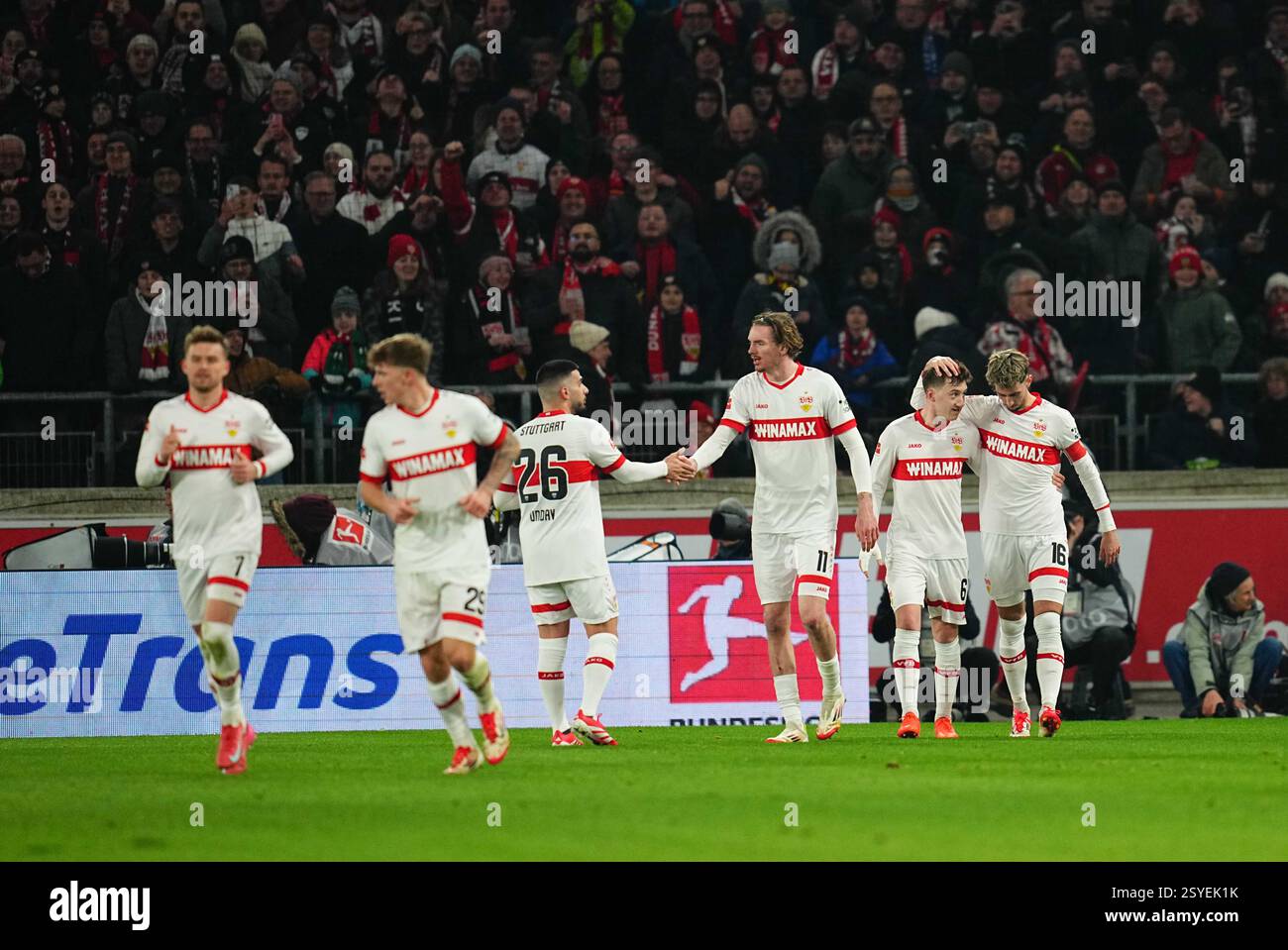 MHP Arena, Stuttgart, Germany. 28th Feb, 2025. Angelo Stiller of VfB Stuttgart scores and ...