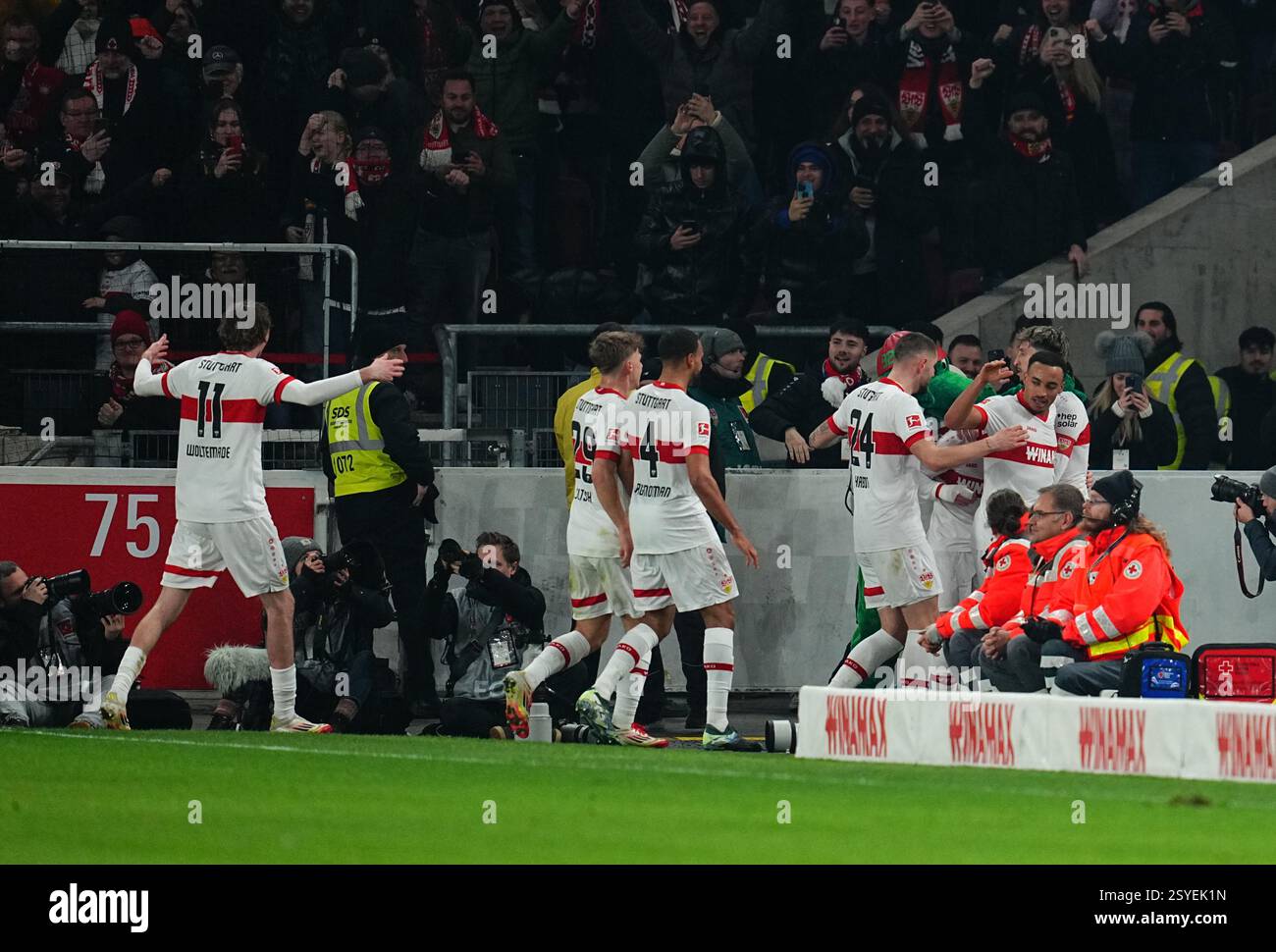 MHP Arena, Stuttgart, Germany. 28th Feb, 2025. Angelo Stiller of VfB Stuttgart scores and ...