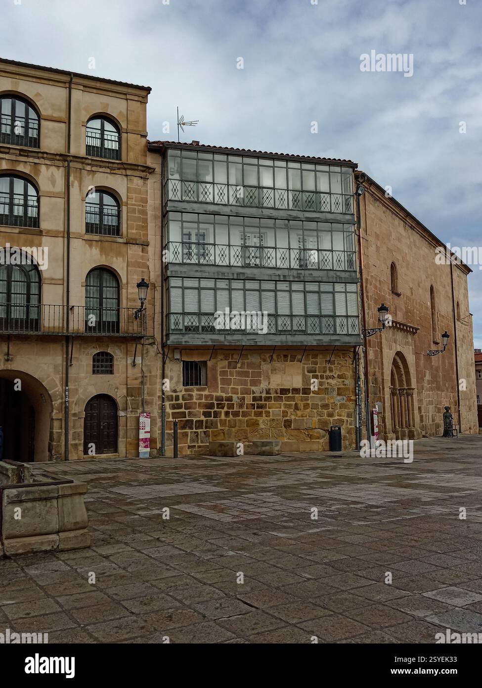 Traditional Spanish square with monuments and historic buildings Stock ...