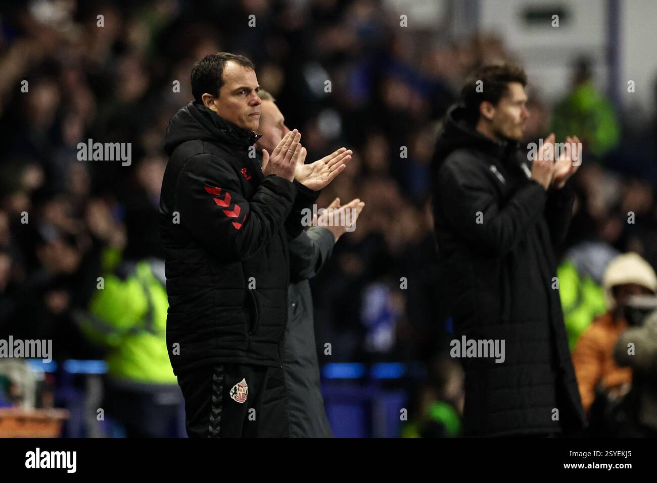 Sheffield, UK. 28th Feb, 2025. Regis Le Bris manager of Sunderland applauds as players officials ...