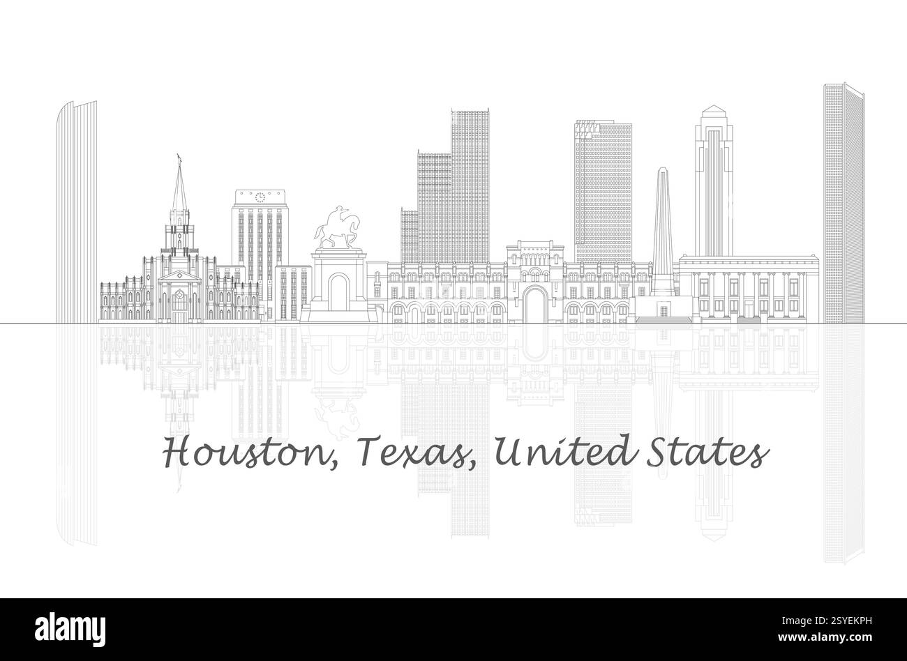 Outline Skyline panorama of city of Houston, Texas, United States ...