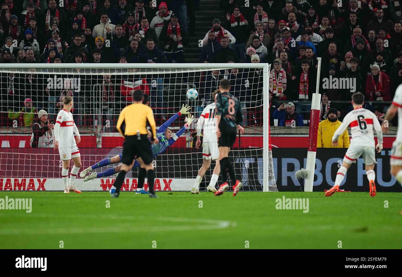 February 28 2025: Angelo Stiller of VfB Stuttgart scores and celebrates ...
