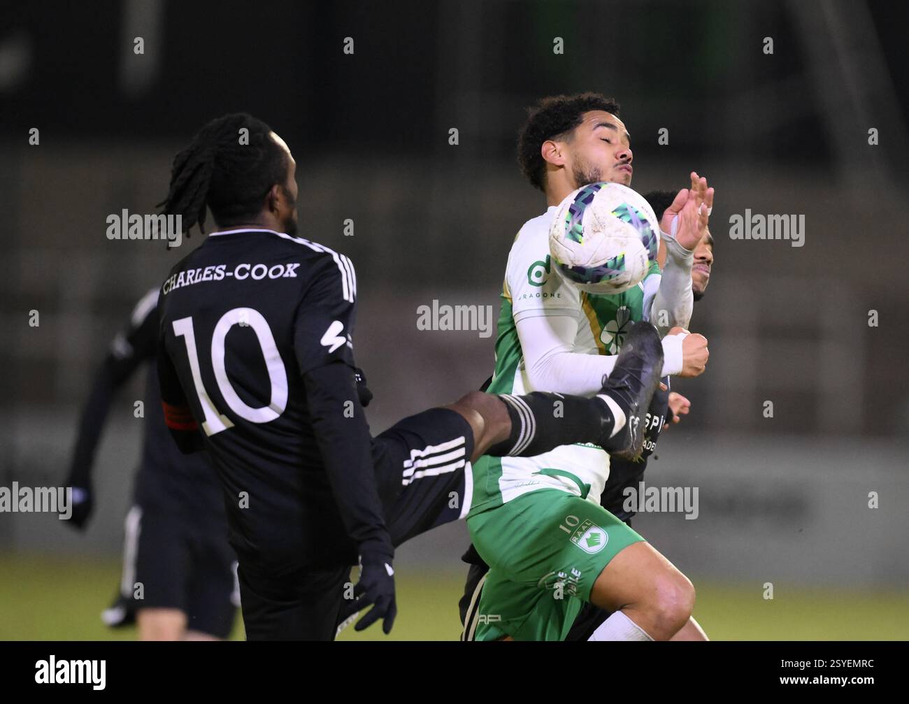 La Louviere, Belgium. 28th Feb, 2025. Eupen's Regan Evans Charles-Cook ...