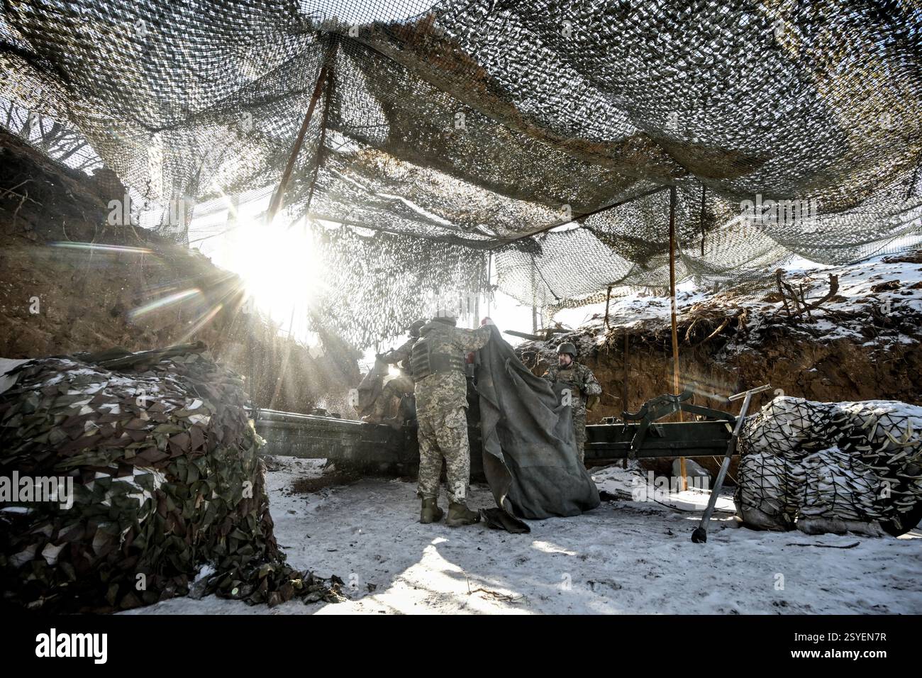 Soldiers of the artillery crew of the 44th Separate Artillery Brigade ...
