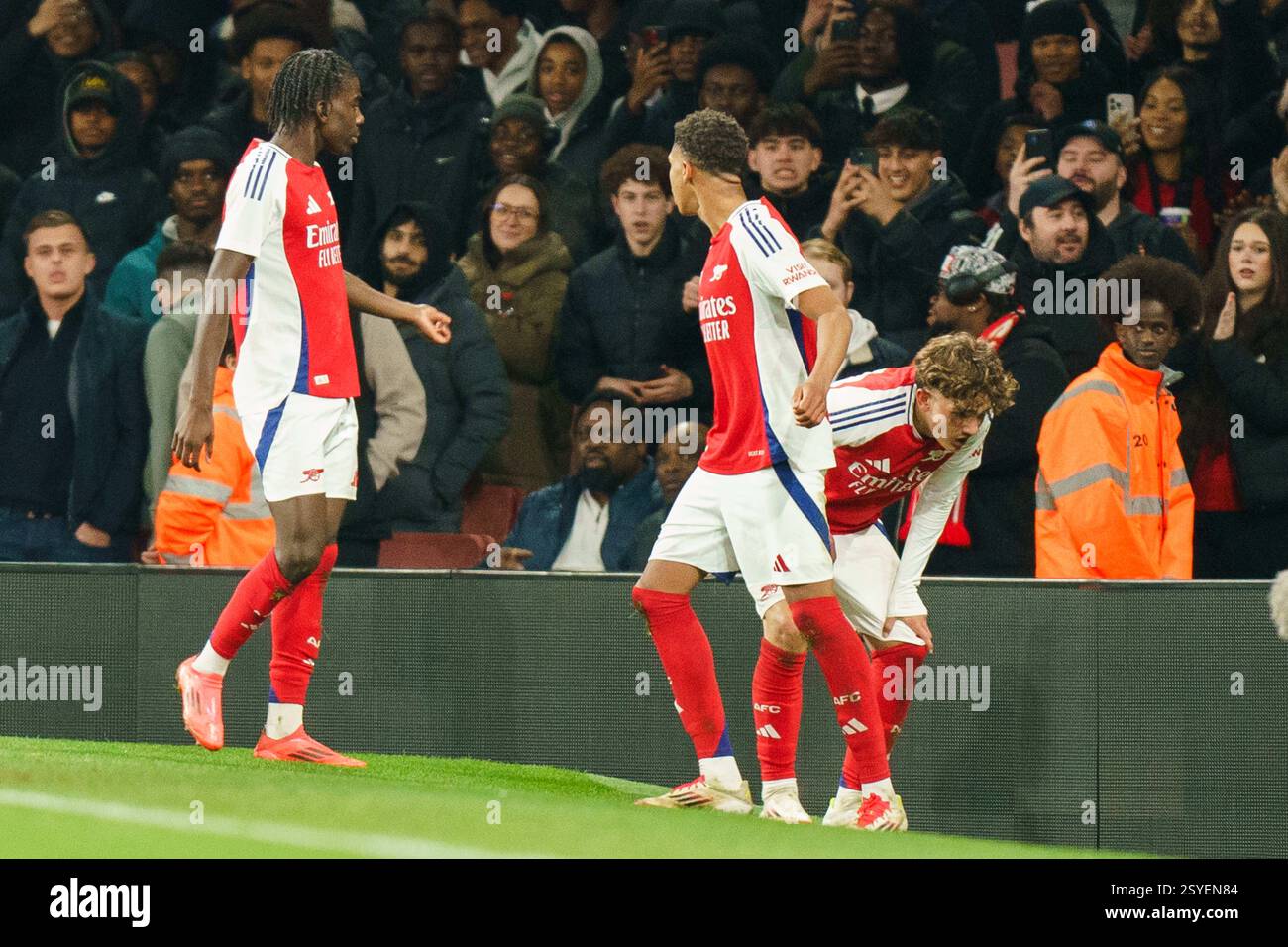 London, UK. 28th Feb, 2025. Max Dowman of Arsenal celebrating his goal ...