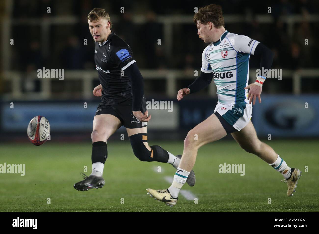 Newcastle Falcon's Brett Connon, makes a kick through during the ...
