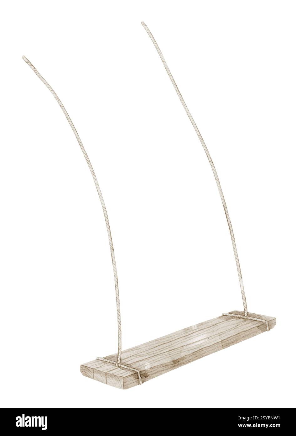 Watercolor illustration of a wooden Swing suspended by ropes, evoking a ...