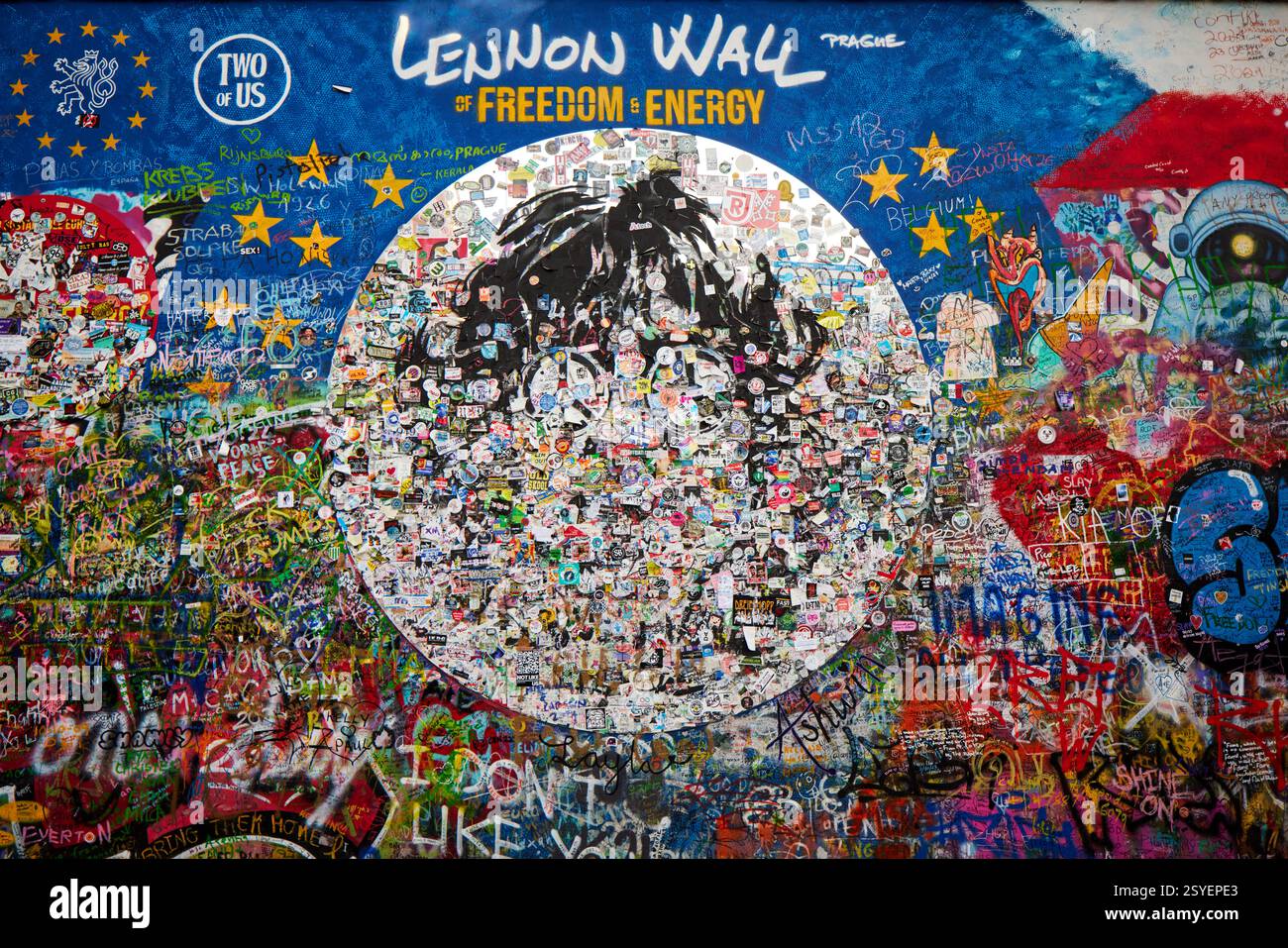 Prague, capital city Czech Republic, Lennon Wall a legal graffiti spot ...