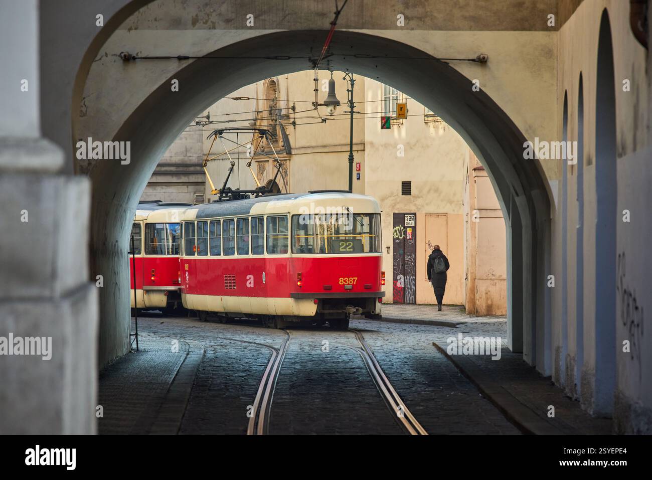 Prague, capital city Czech Republic, Tram Tatra T3R.P 8387 on route 22 ...