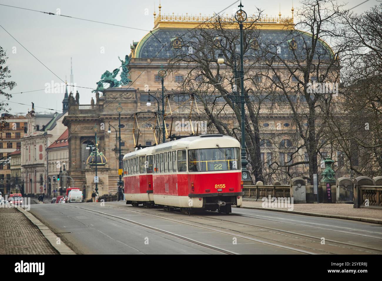 Prague, capital city Czech Republic, Legion Bridge, tram Tatra T3 route ...