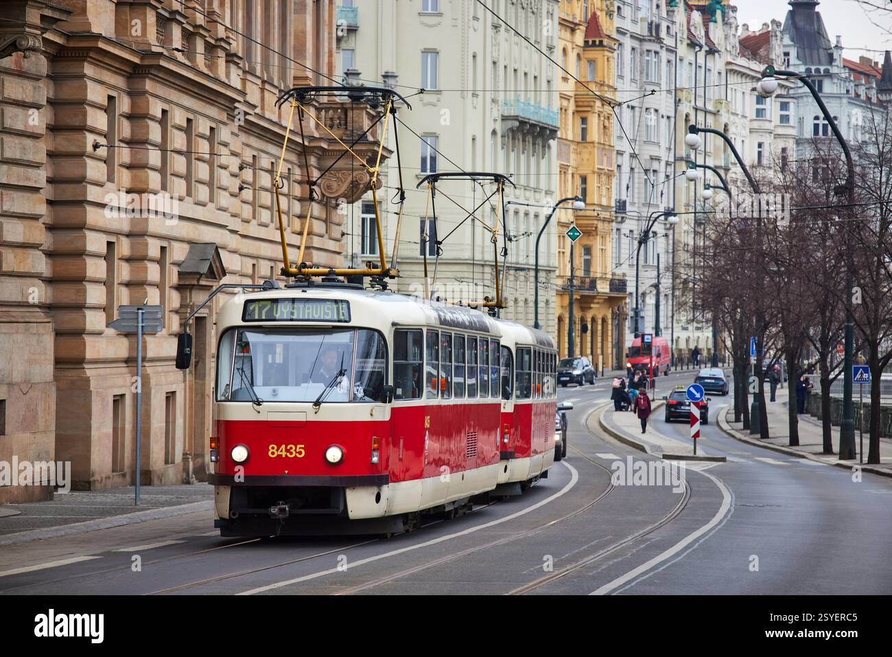 Prague, capital city Czech Republic, Masarykovo nábř and a tram Tatra ...