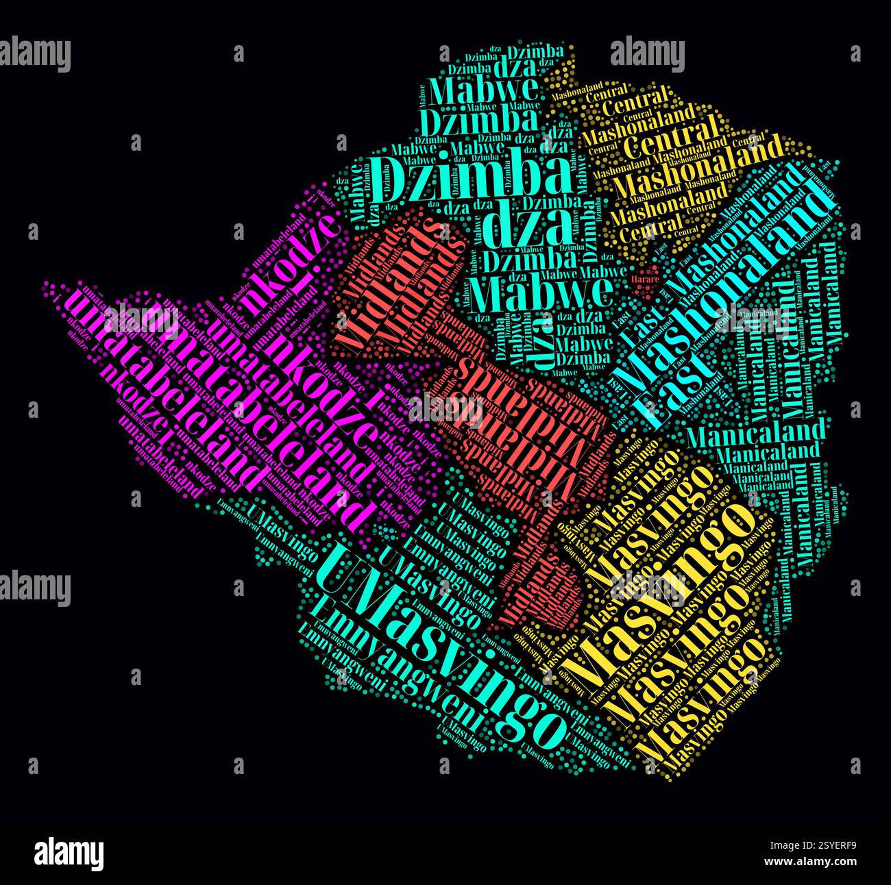 Zimbabwe Word Cloud. Region names of the country in English language ...