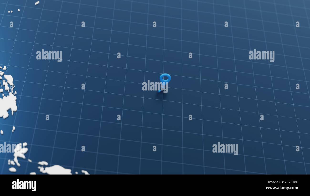 Blue Guam 3d map with pointer pin surrounded with other countries in ...