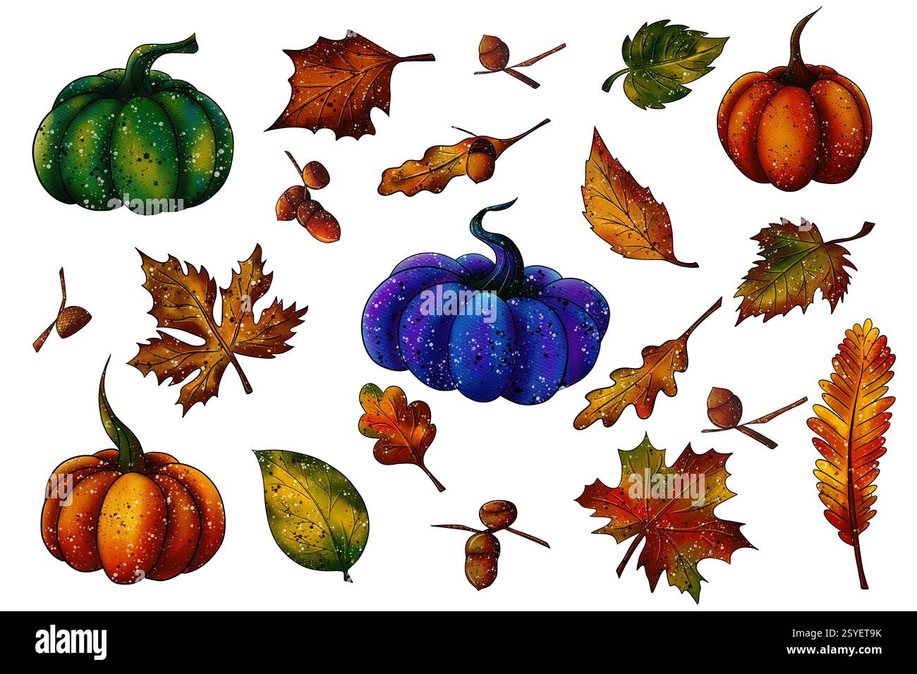 Clipart autumn set with autumn leaves, pumpkins, acorns and candles ...