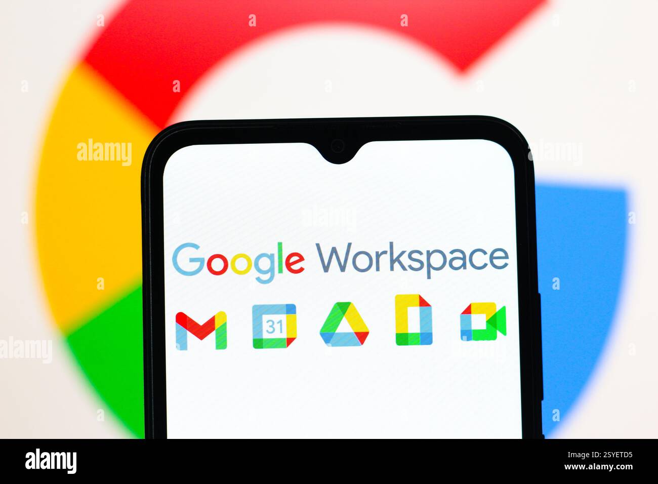 In this photo illustration, the Google Workspace logo is seen displayed ...