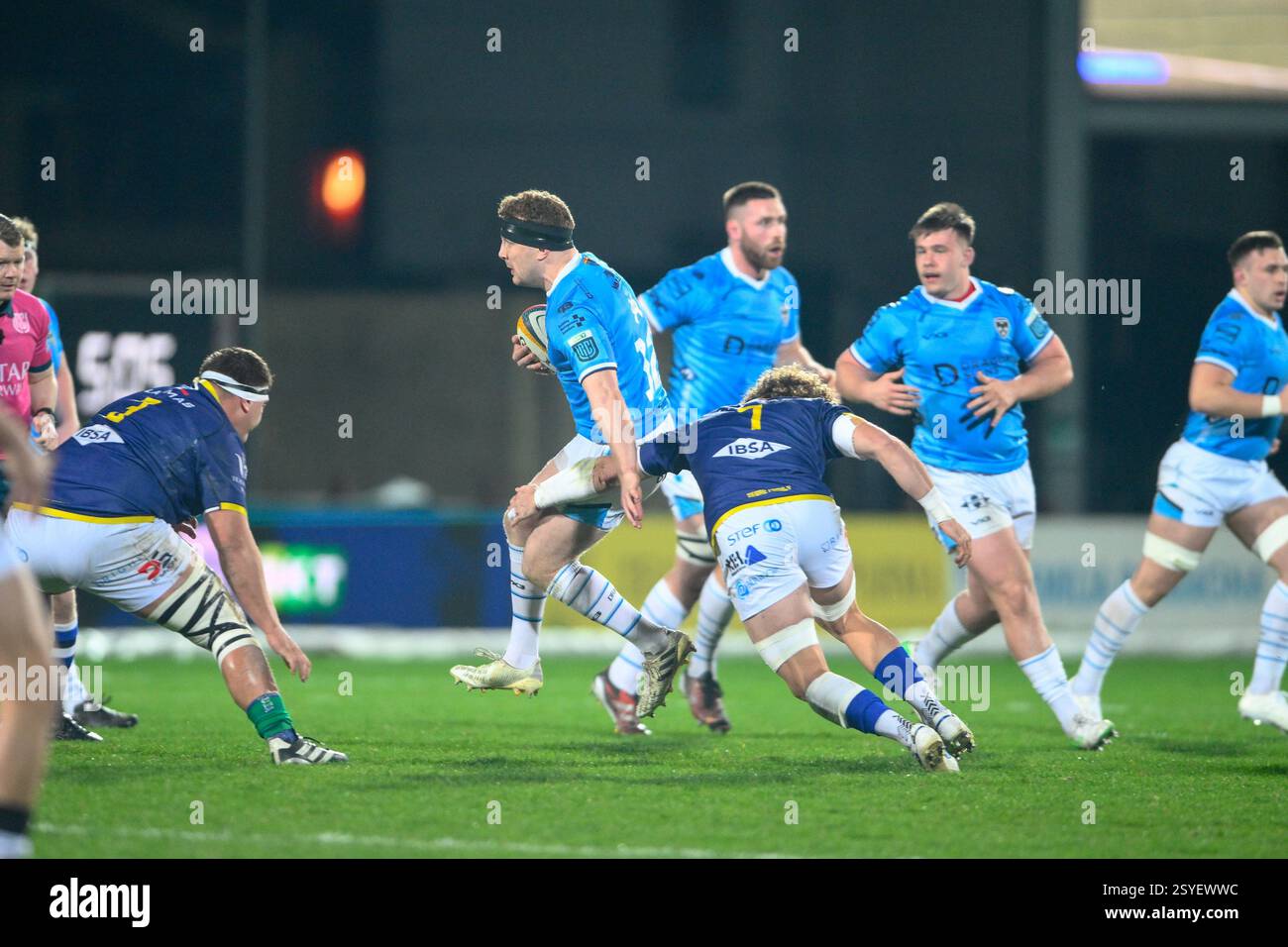 Parma, Italy. 28th Feb, 2025. Aneurin Owen ( Dragons RFC ) during Zebre Parma vs Dragons, United ...